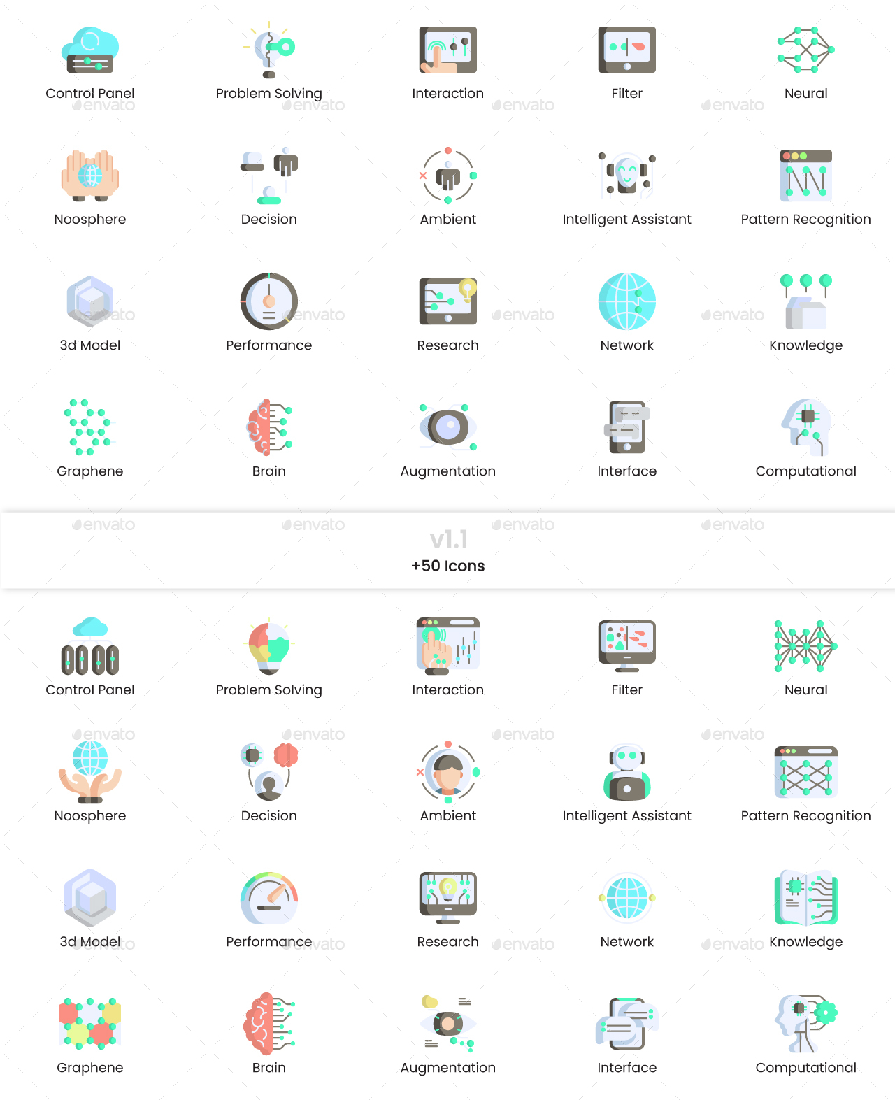Artificial Intelligence Flat Icons, Icons | GraphicRiver
